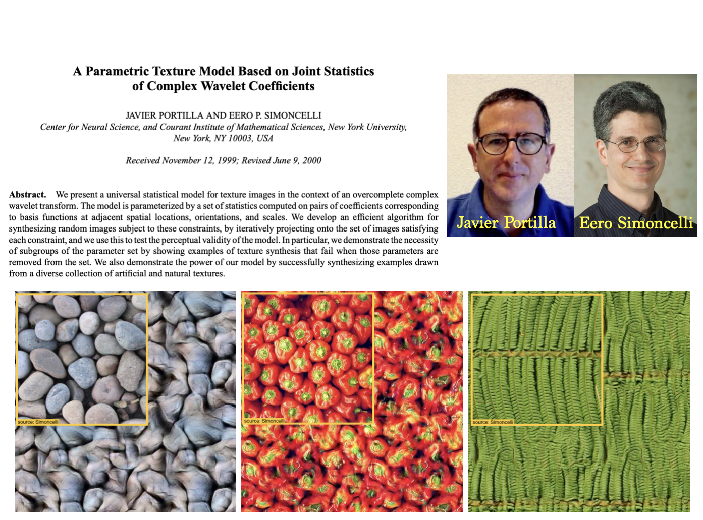 Oldies but goldies: J. Portilla and E. Simoncelli. A Parametric Texture Model based on Joint ...